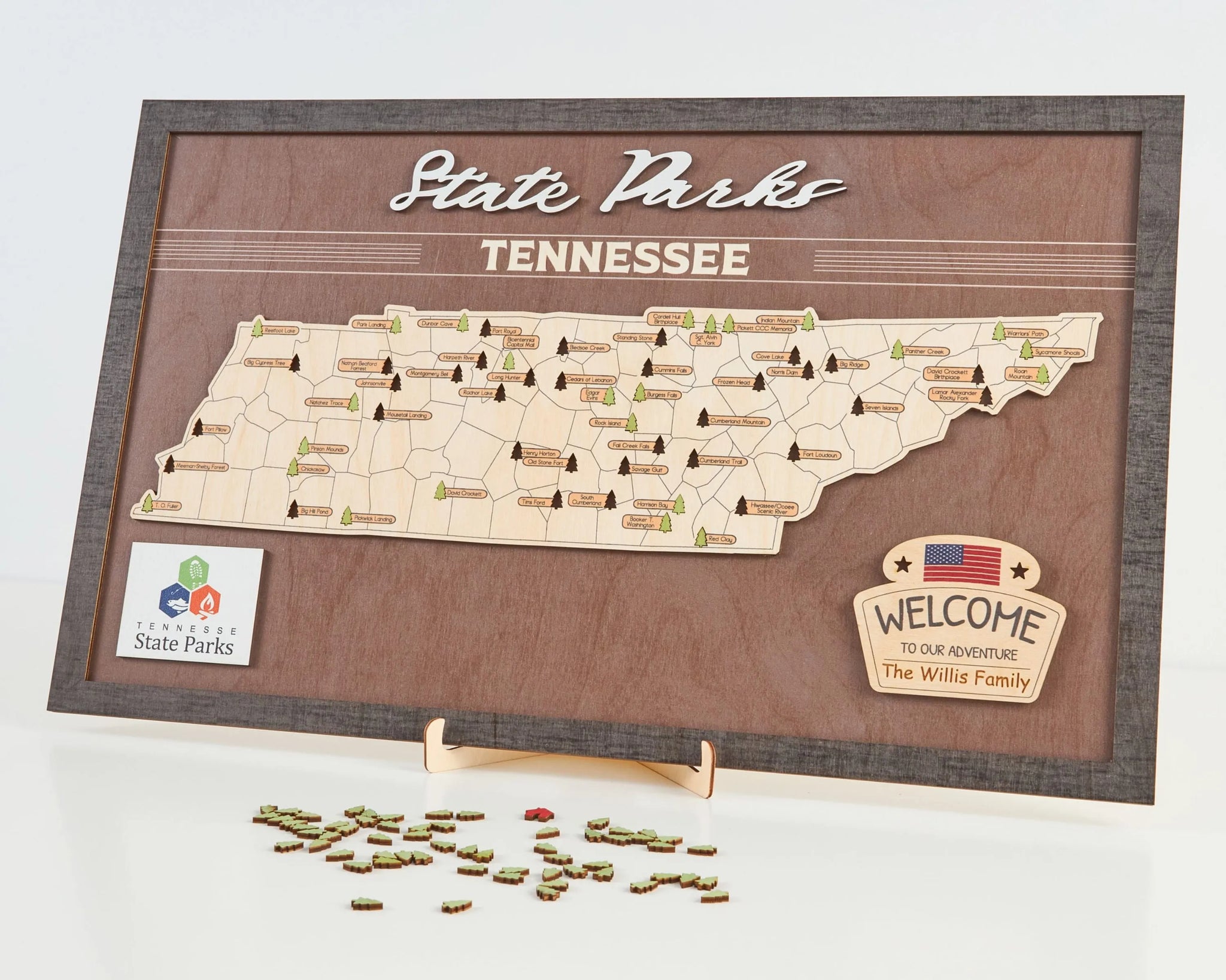 US Wooden Tennessee State Parks Map With Trees To Record Park Visits ...