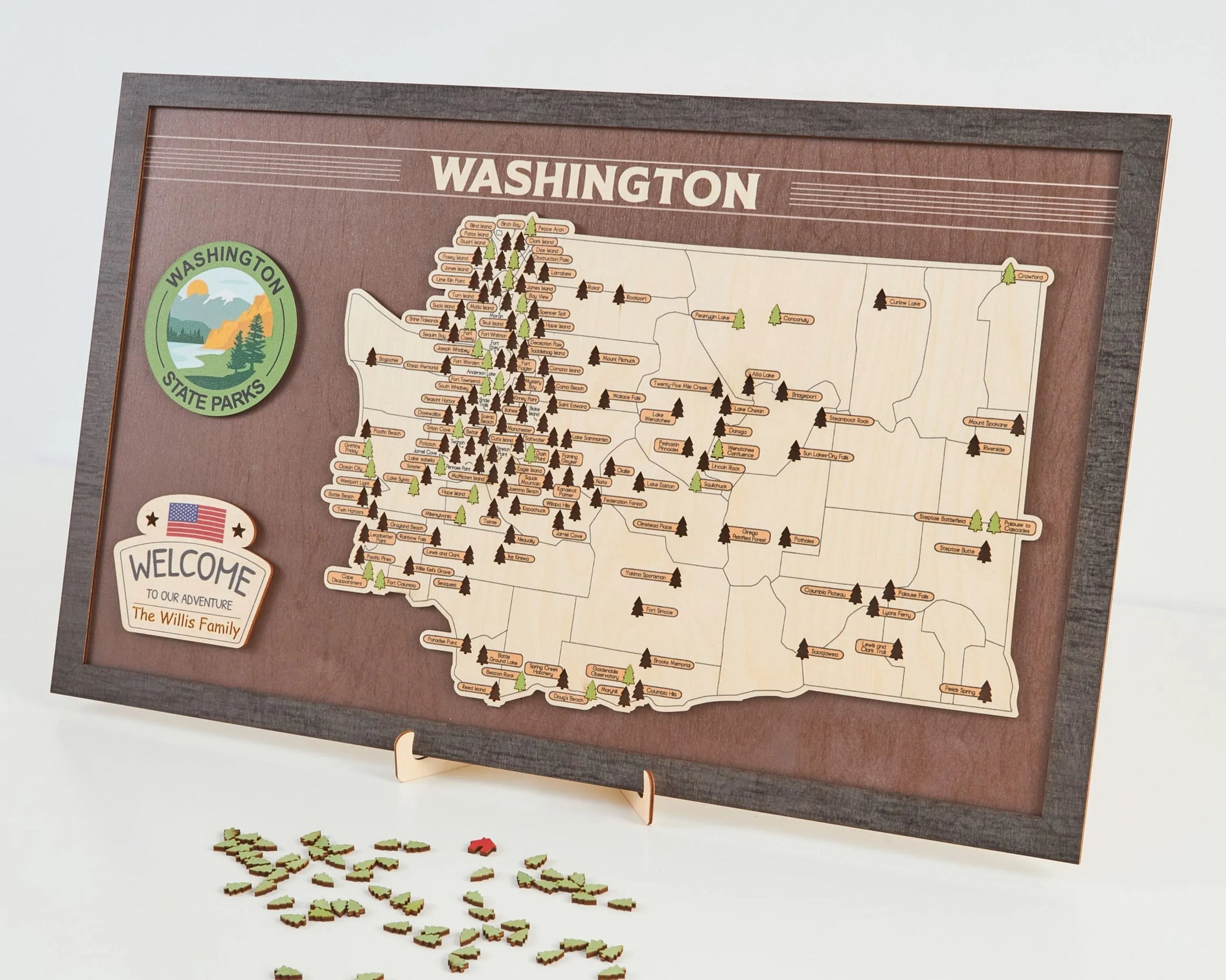 US Wooden Washington State Parks Map With Trees To Record Park Visits ...