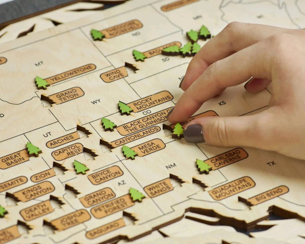 US Wooden National Parks Map With Trees To Record Park Visits (Coffee ...