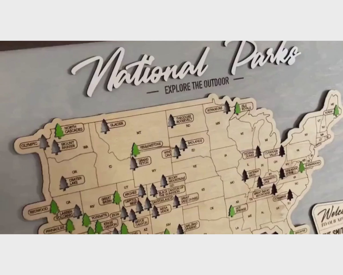 US Wooden National Parks Travel Map With Trees To Record Park Visits ...