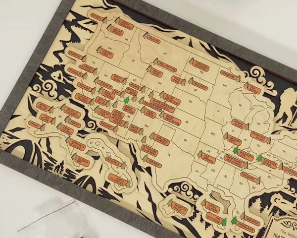 US 3D Wooden National Parks Travel Map With Trees To Record Park Visits ...