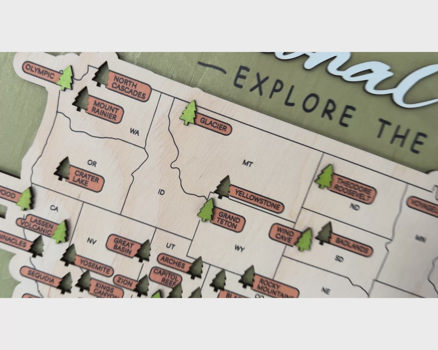 US Wooden National Parks Travel Map With Trees To Record Park Visits ...