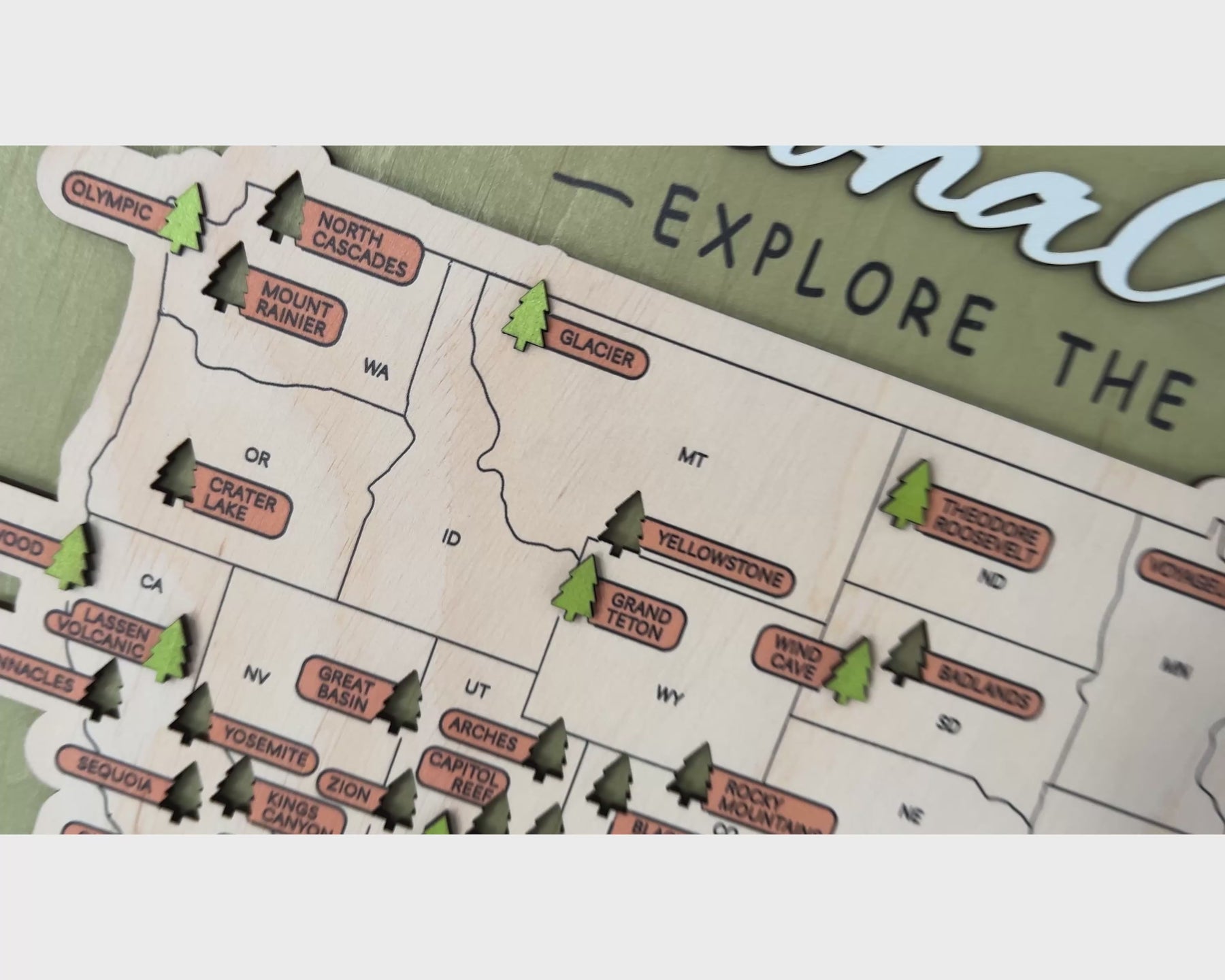 US Wooden National Parks Travel Map With Trees To Record Park Visits ...