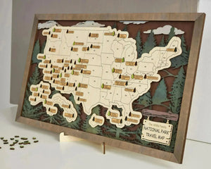 US 3D Wooden National Parks Travel Map With Trees To Record Park Visits ...