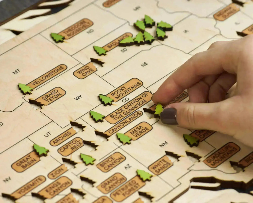 US 3D Wooden National Parks Travel Map With Trees To Record Park Visits ...