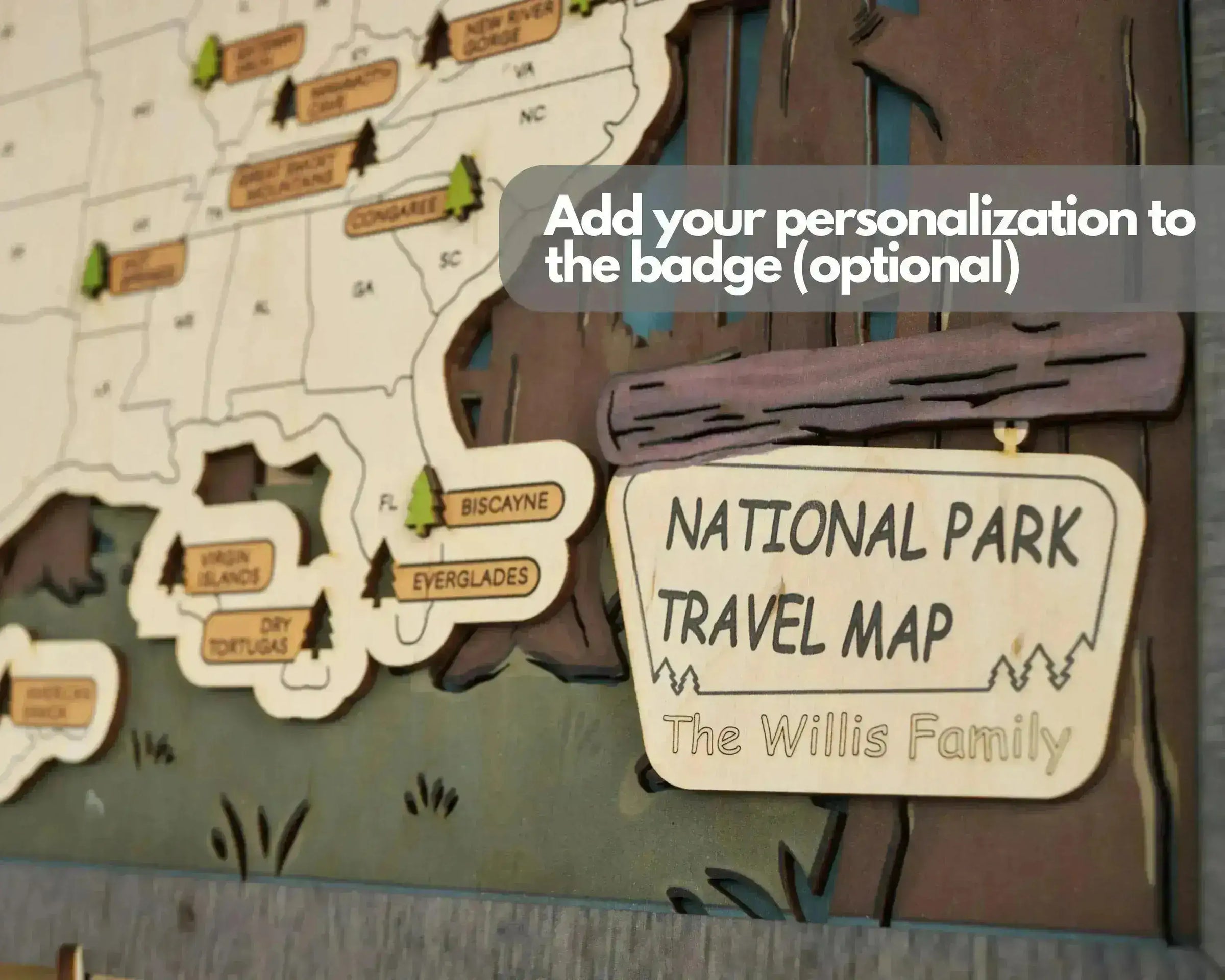US 3D Wooden National Parks Travel Map With Trees To Record Park Visits ...