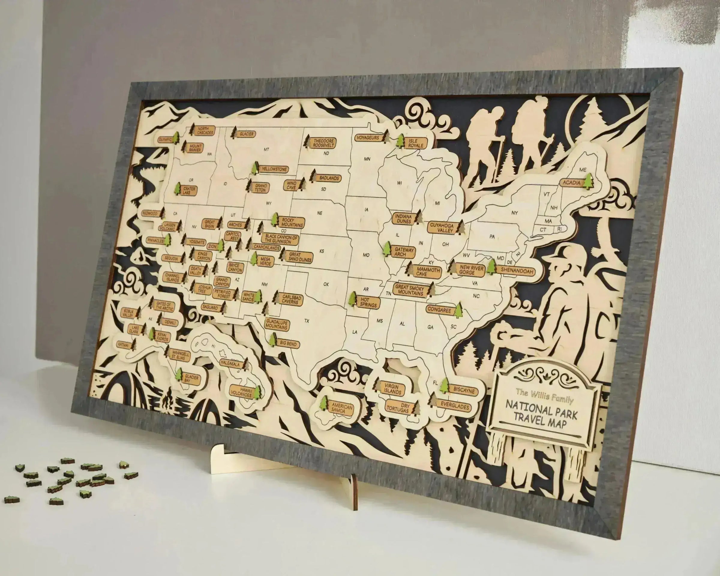US 3D Wooden National Parks Travel Map With Trees To Record Park Visits ...