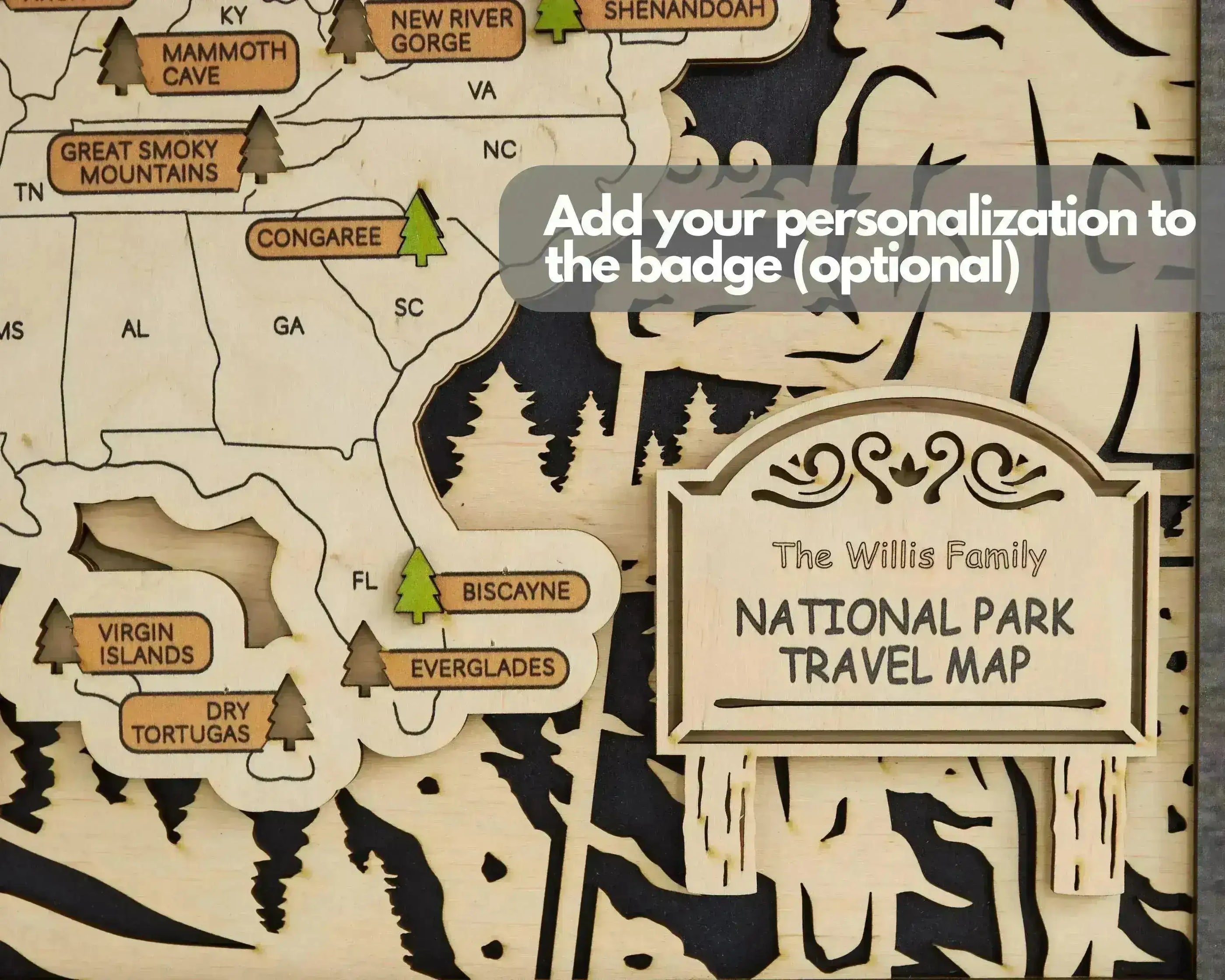 US 3D Wooden National Parks Travel Map With Trees To Record Park Visits ...