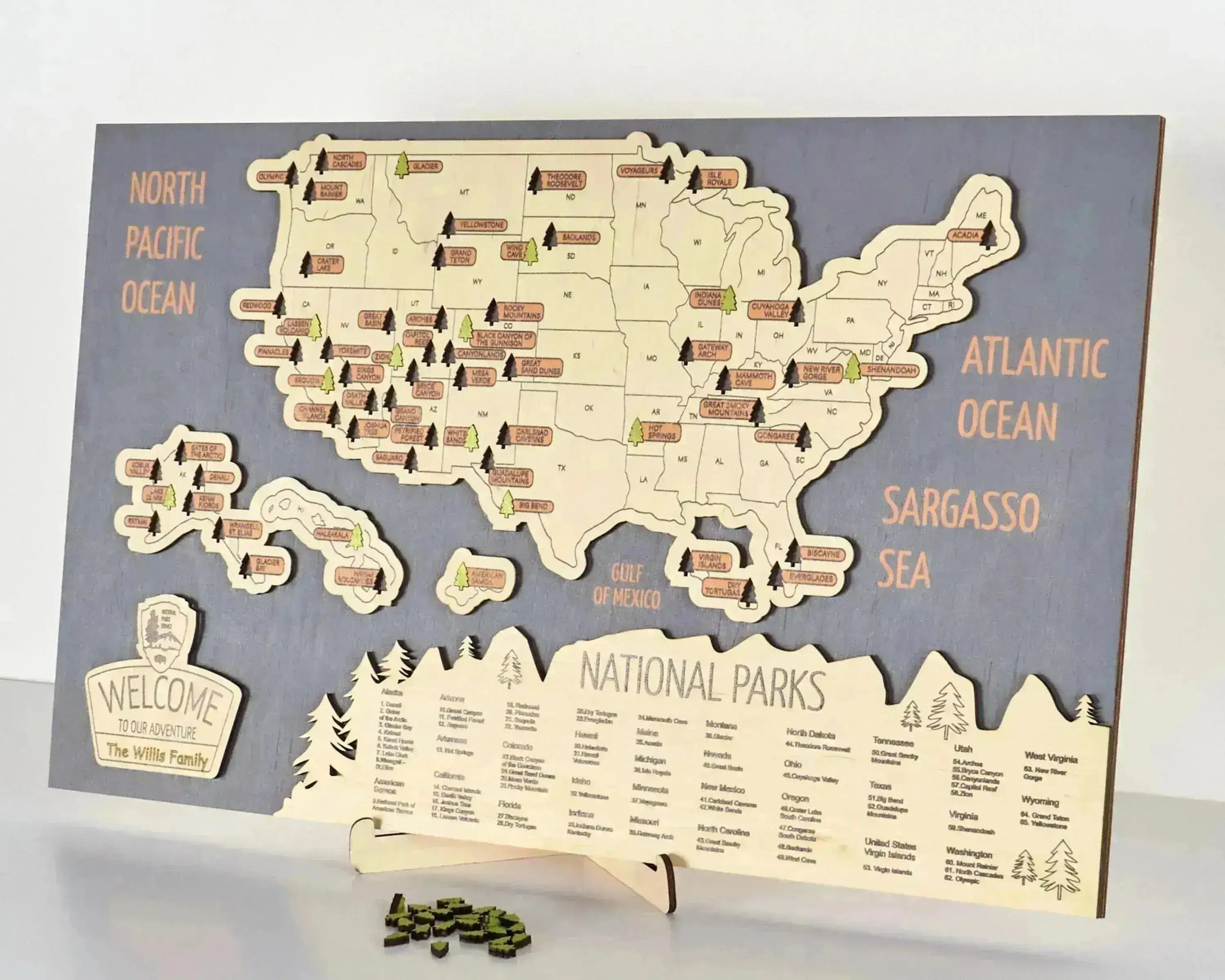 US 3D Wooden National Parks Travel Map With Trees To Record Park Visits ...