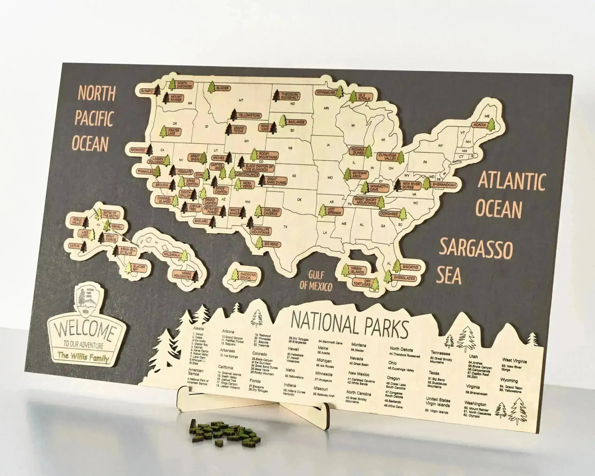 US 3D Wooden National Parks Travel Map With Trees To Record Park Visits ...