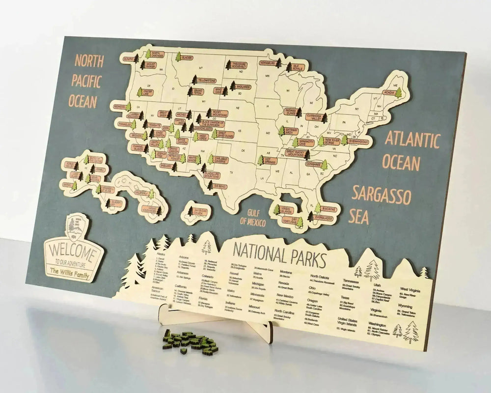 US 3D Wooden National Parks Travel Map With Trees To Record Park Visits ...