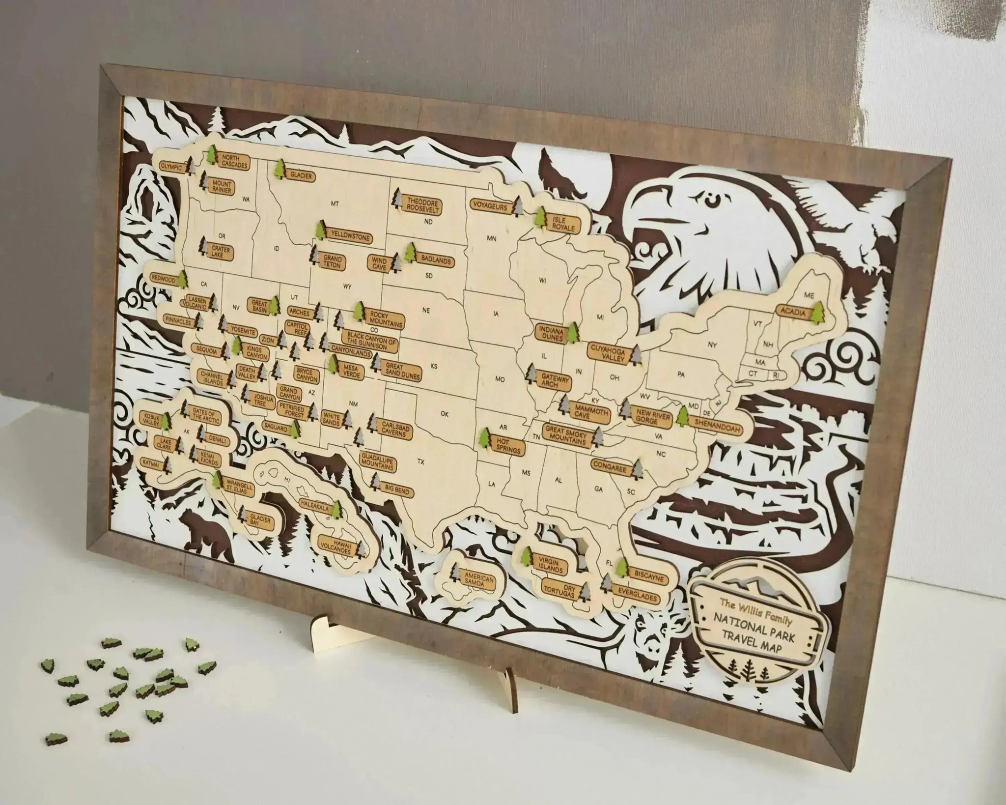 US 3D Wooden National Parks Travel Map With Trees To Record Park Visits ...