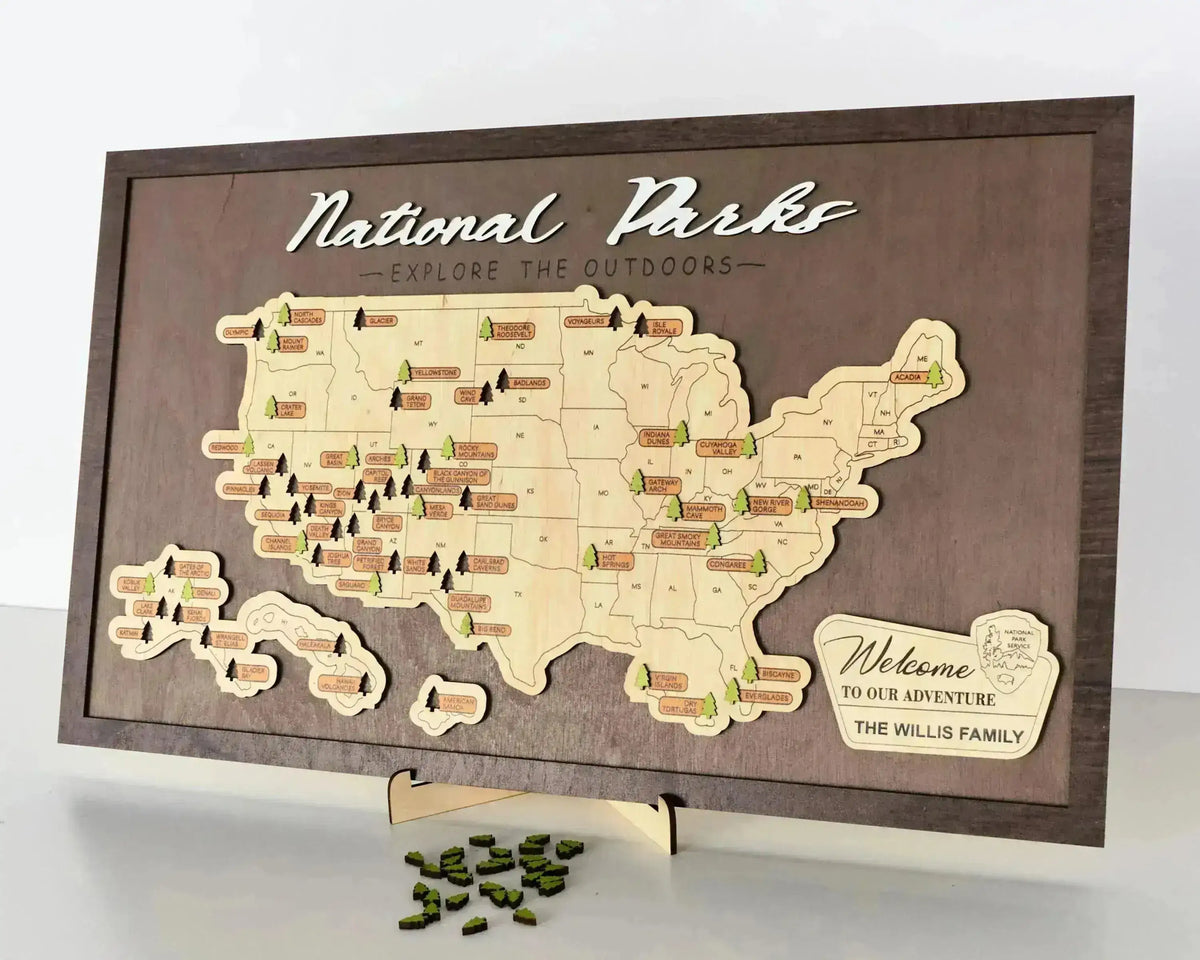 US Wooden National Parks Map With Trees To Record Park Visits (Coffee ...