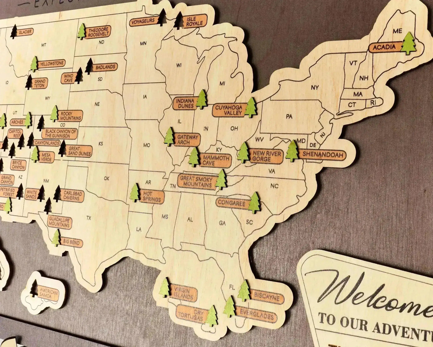US Wooden National Parks Map With Trees To Record Park Visits (Coffee ...