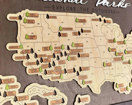 US Wooden National Parks Map With Trees To Record Park Visits (Coffee ...
