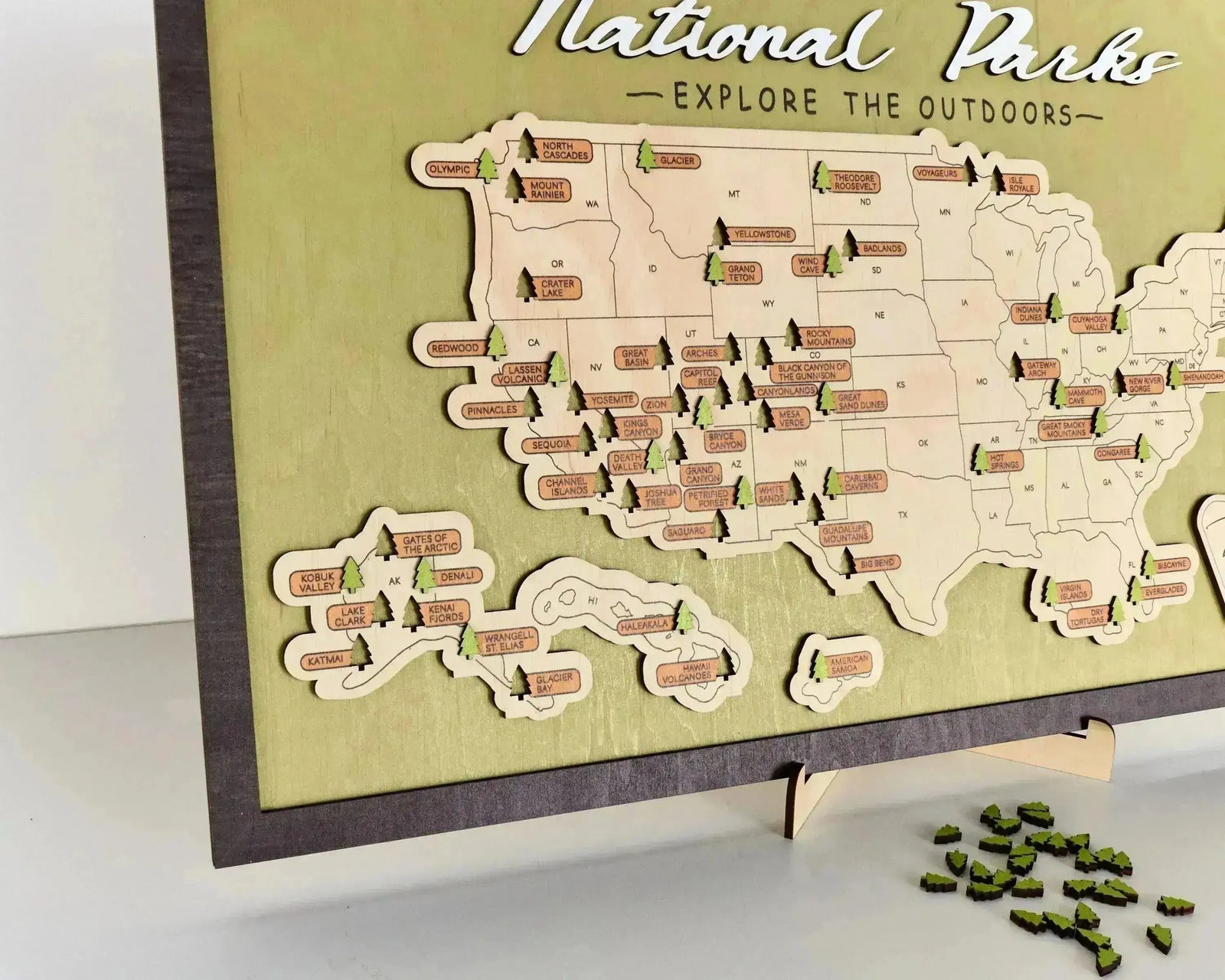 US Wooden National Parks Travel Map With Trees To Record Park Visits ...