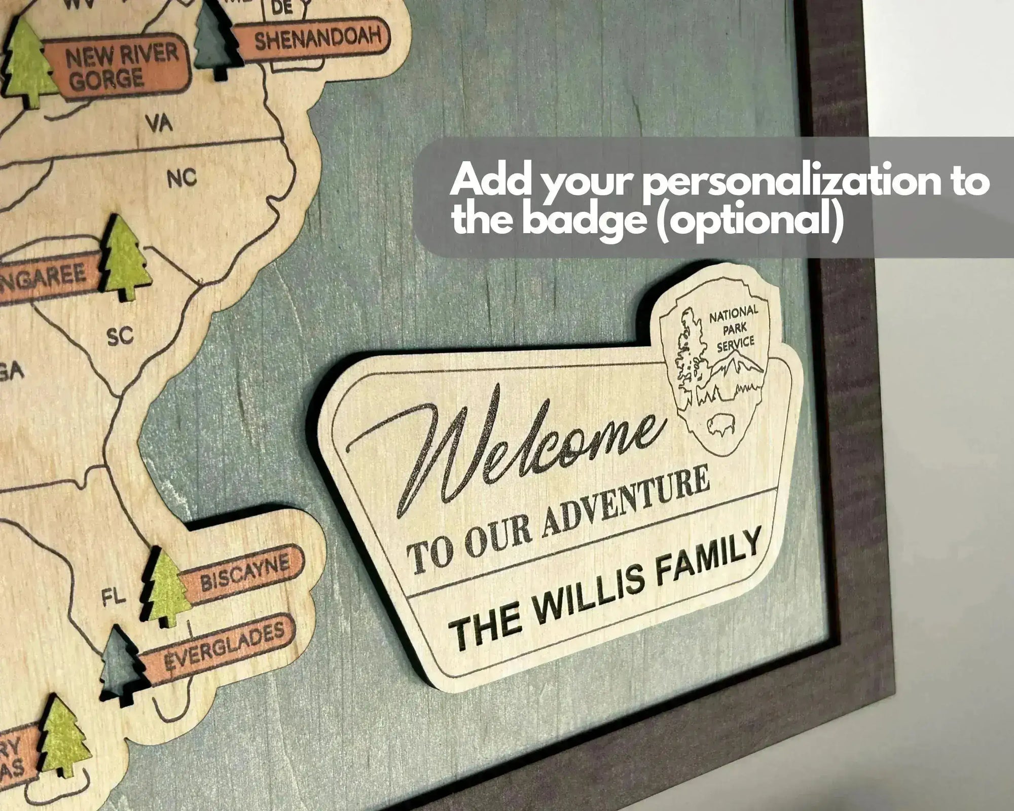 US Wooden National Parks Travel Map With Trees To Record Park Visits ...