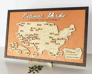 US Wooden National Parks Travel Map With Trees To Record Park Visits ...