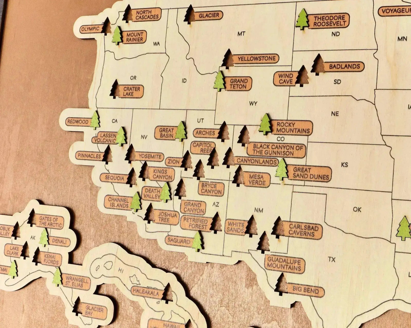 US Wooden Map Of National Parks With Trees To Record Park Visits ...